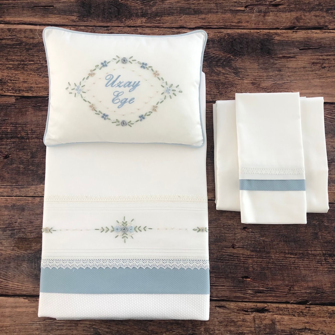 Lily Blue Personalized 4 Piece Baby Quilted Bedspread Set | Hand ...