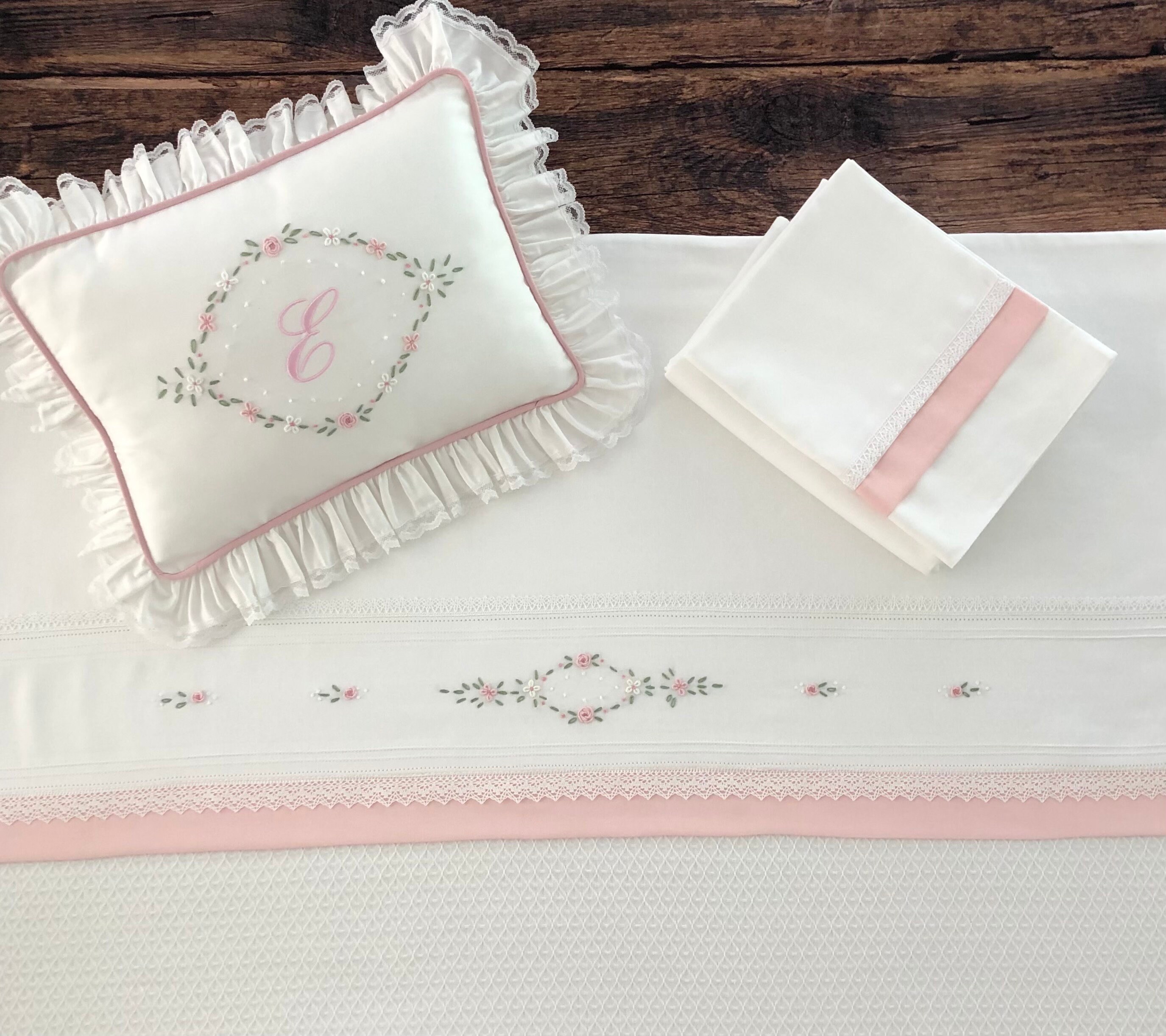 Lily Pink Personalized 4 Piece Baby Quilted Bedspread Set | Hand ...