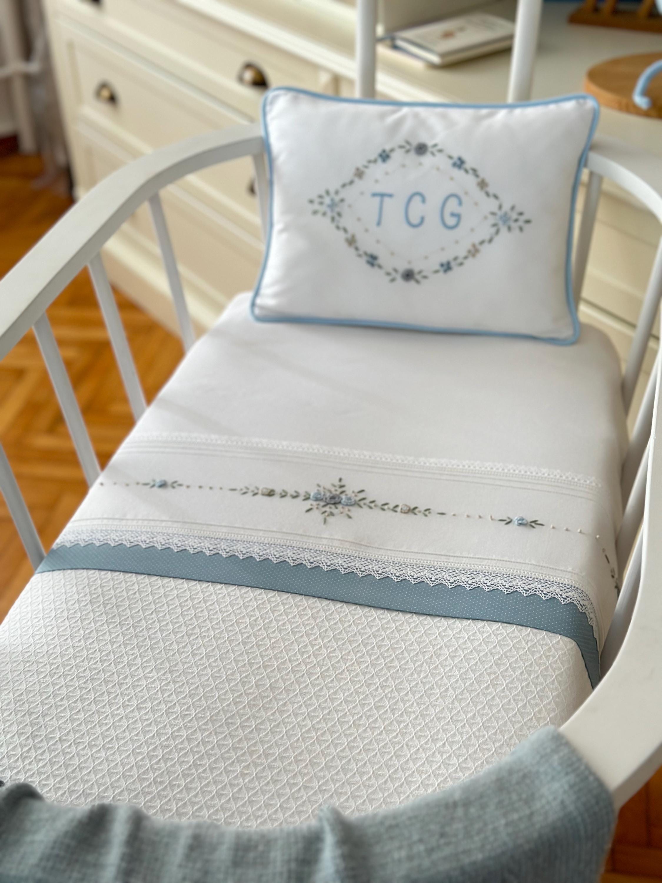 Lily Blue Personalized 4 Piece Baby Quilted Bedspread Set | Hand ...