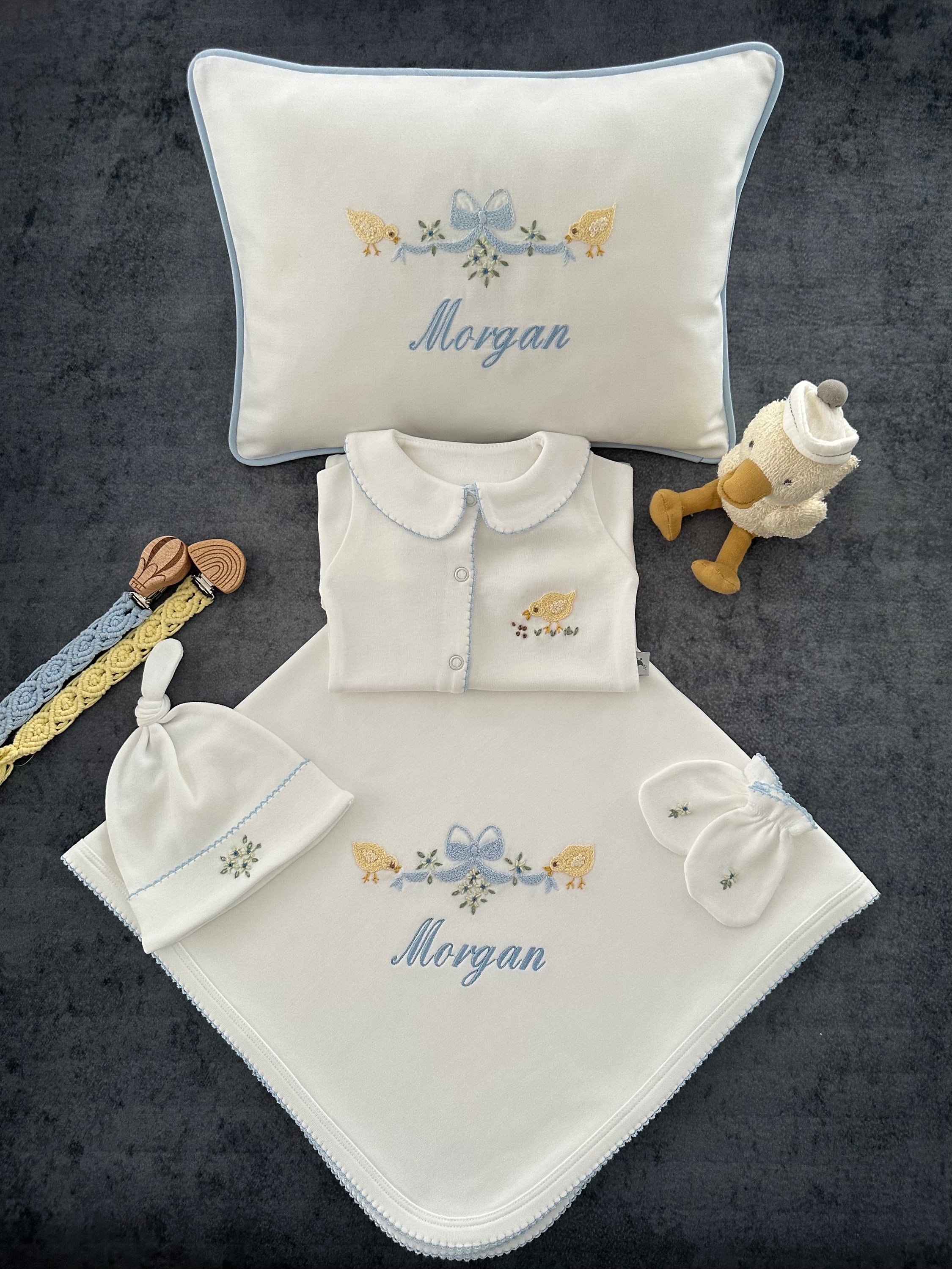 Little Chick Blue Organic Newborn Set, Personalized Newborn Gift ...