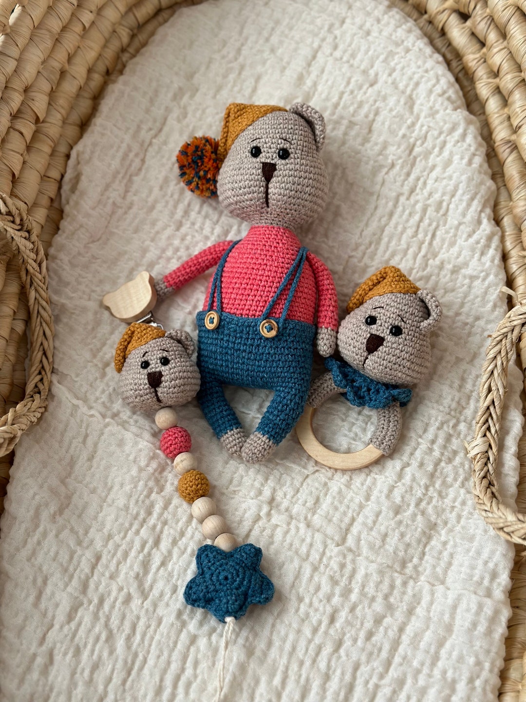 Amigurumi Teddy Bear Set | Crochet Toy | Organic Baby Set | Sleeping ...