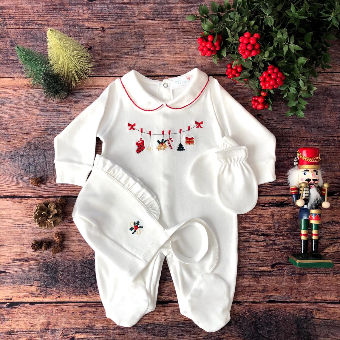 Embroidered Christmas Clothesline Baby Outfit: 3-piece Set - Etsy