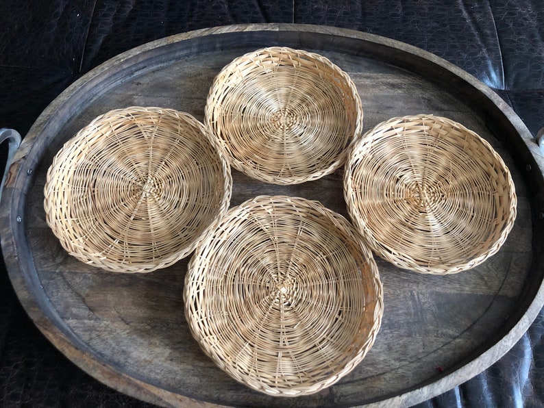 Vintage Set of 4 Wicker Paper Plate Holders - Boho Wicker - Wall Decor ...