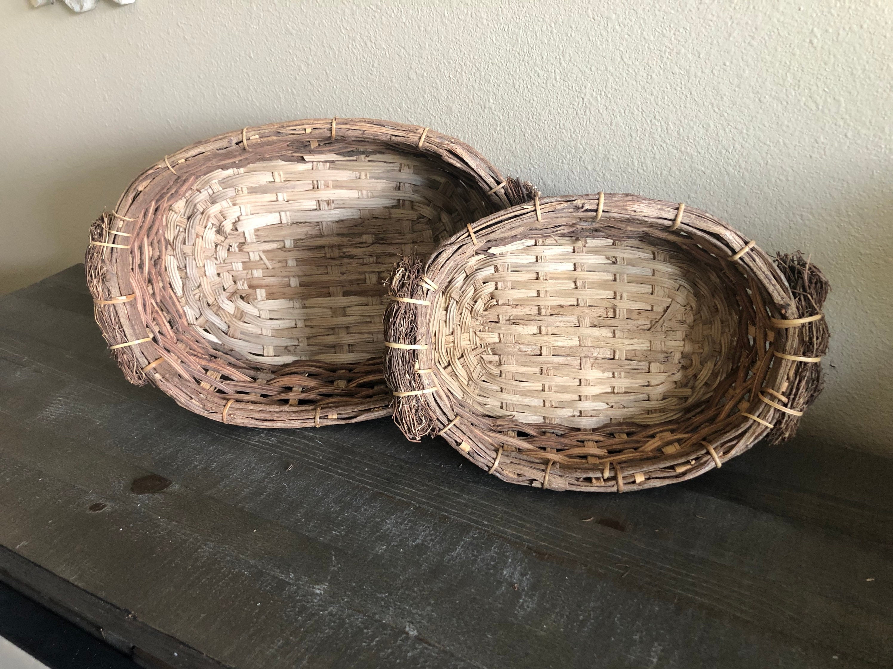 Vintage Set of Nesting Handwoven Tree Bark Gathering Baskets With ...