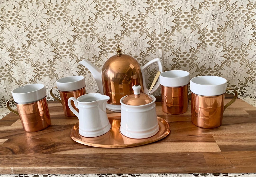 Baker Hart & Stuart Copper Tea/coffee Pot Set - Ceramic Pot W/ Copper ...