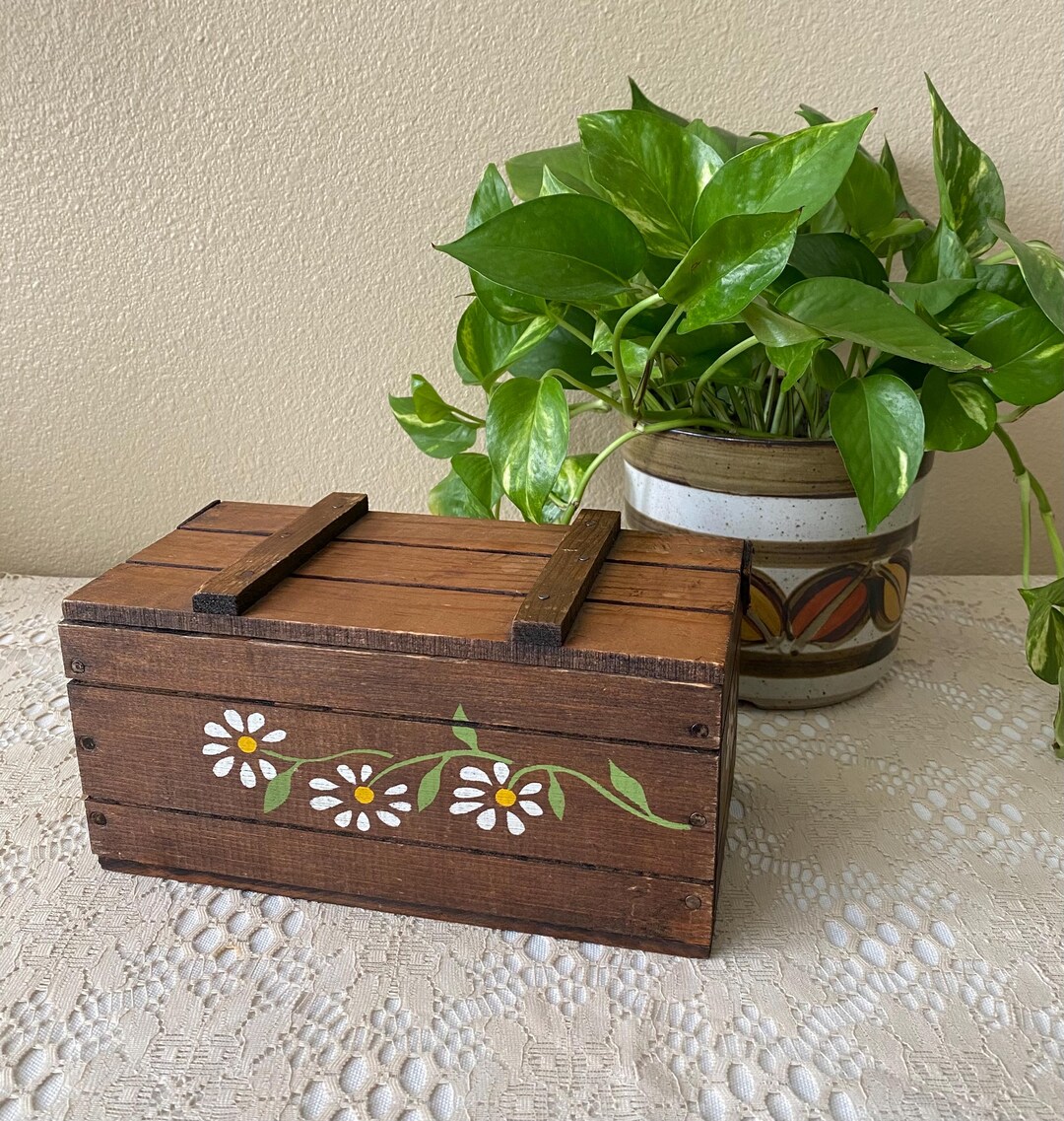 Boho Handpainted Wood Storage Box With Daisies - Jewelry Box - Trinket ...