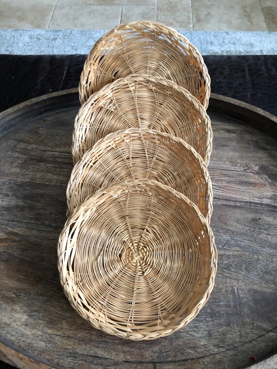 Vintage Set of 4 Wicker Paper Plate Holders Boho Wicker | Etsy