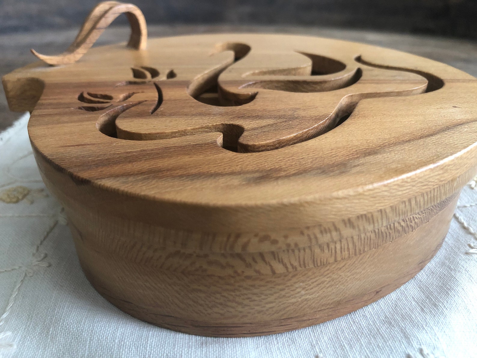 Vintage boîte de bibelot en bois fait à la main avec cygne - Etsy France