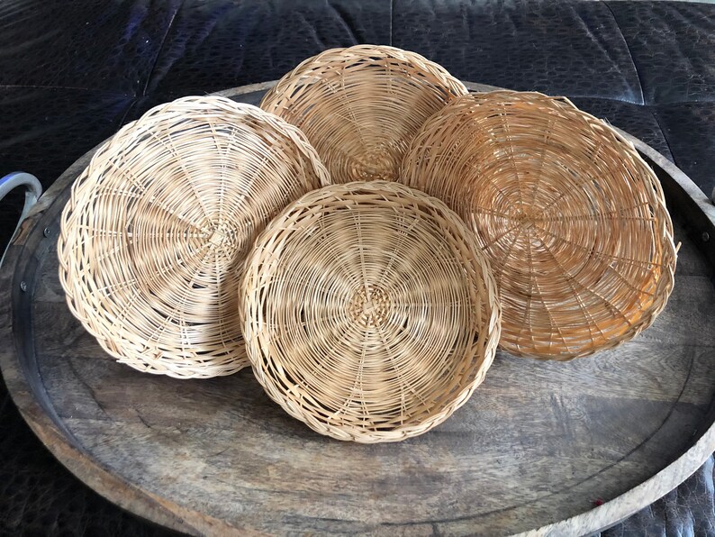 Vintage Set of 4 Wicker Paper Plate Holders - Boho Wicker - Wall Decor ...