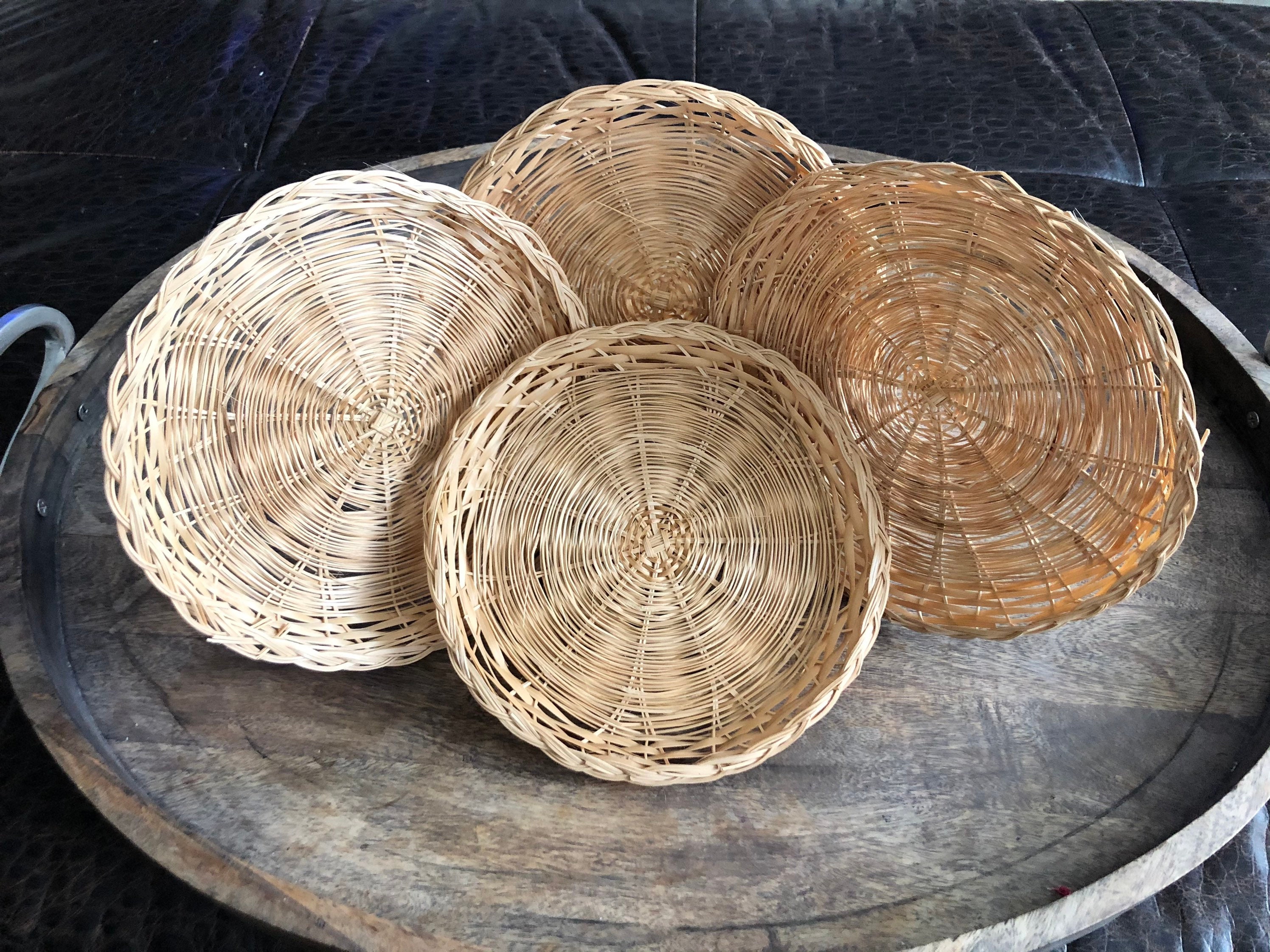 Vintage Set of 4 Wicker Paper Plate Holders - Boho Wicker - Wall Decor ...