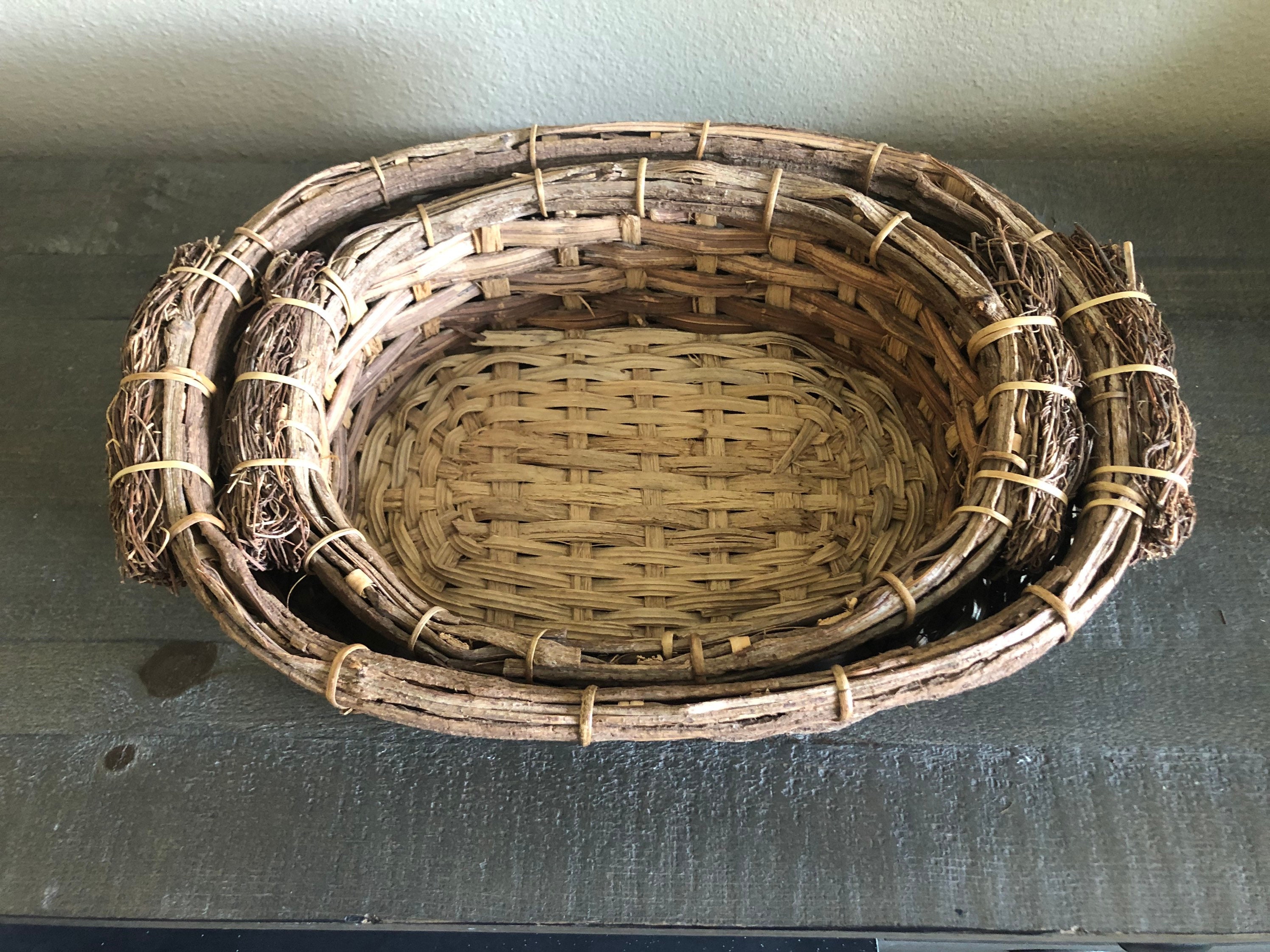 Vintage Set of Nesting Handwoven Tree Bark Gathering Baskets With ...
