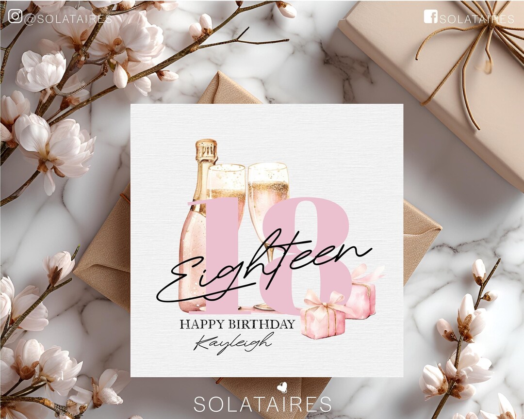 Personalised 18th Pink Birthday Card for Her,happy 18th Birthday Card ...