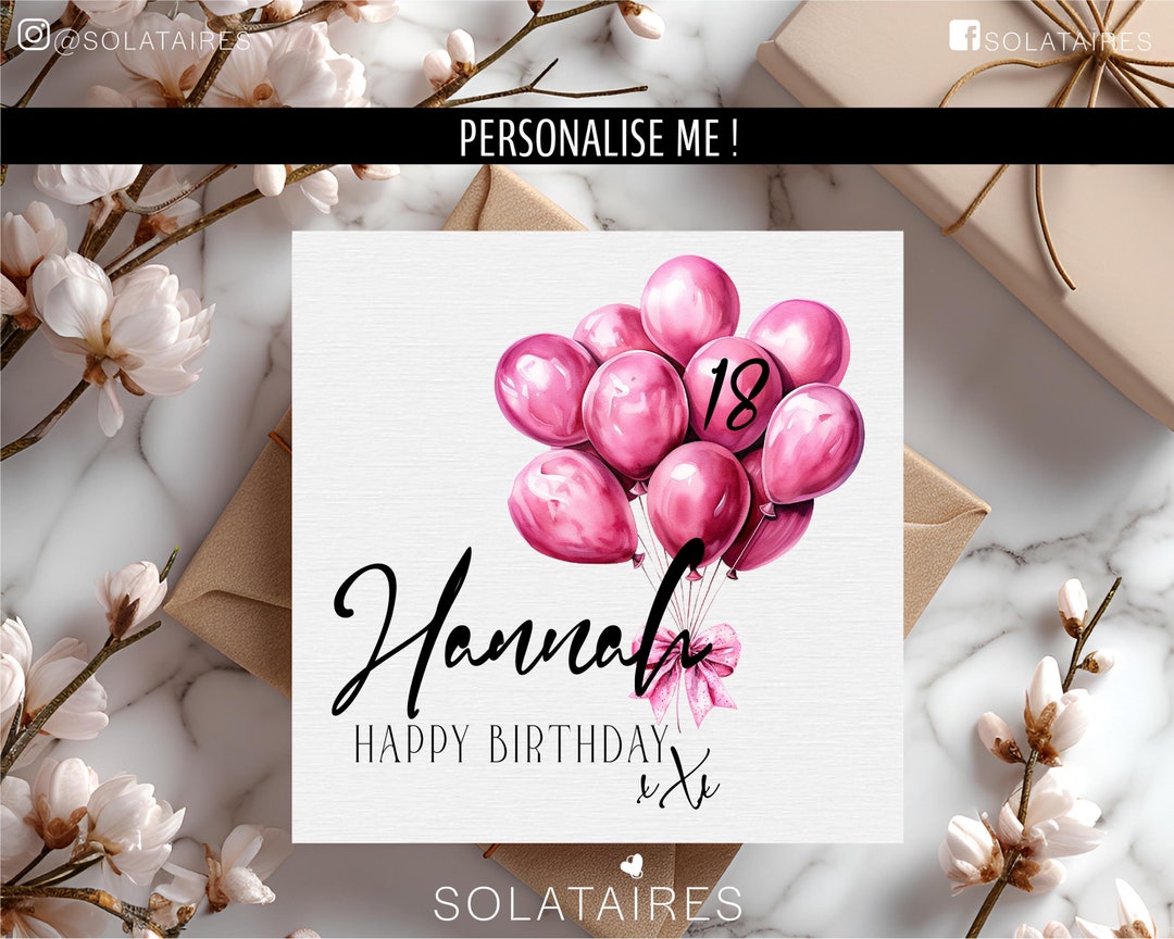 Personalised 18th Pink Birthday Card, Happy 18th Birthday Card, 18 ...