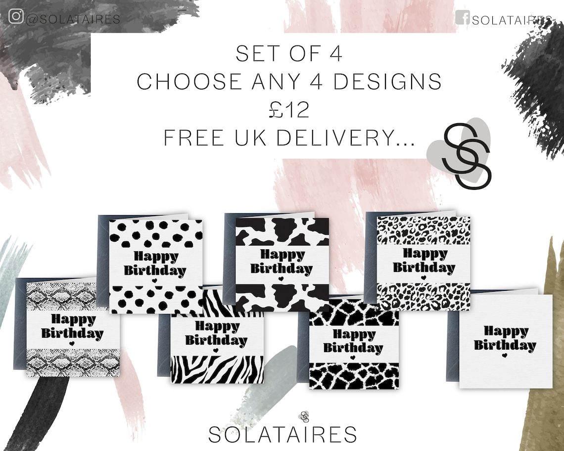 Happy Birthday Cow Print Card for Her Uk Simple Cute Greeting - Etsy