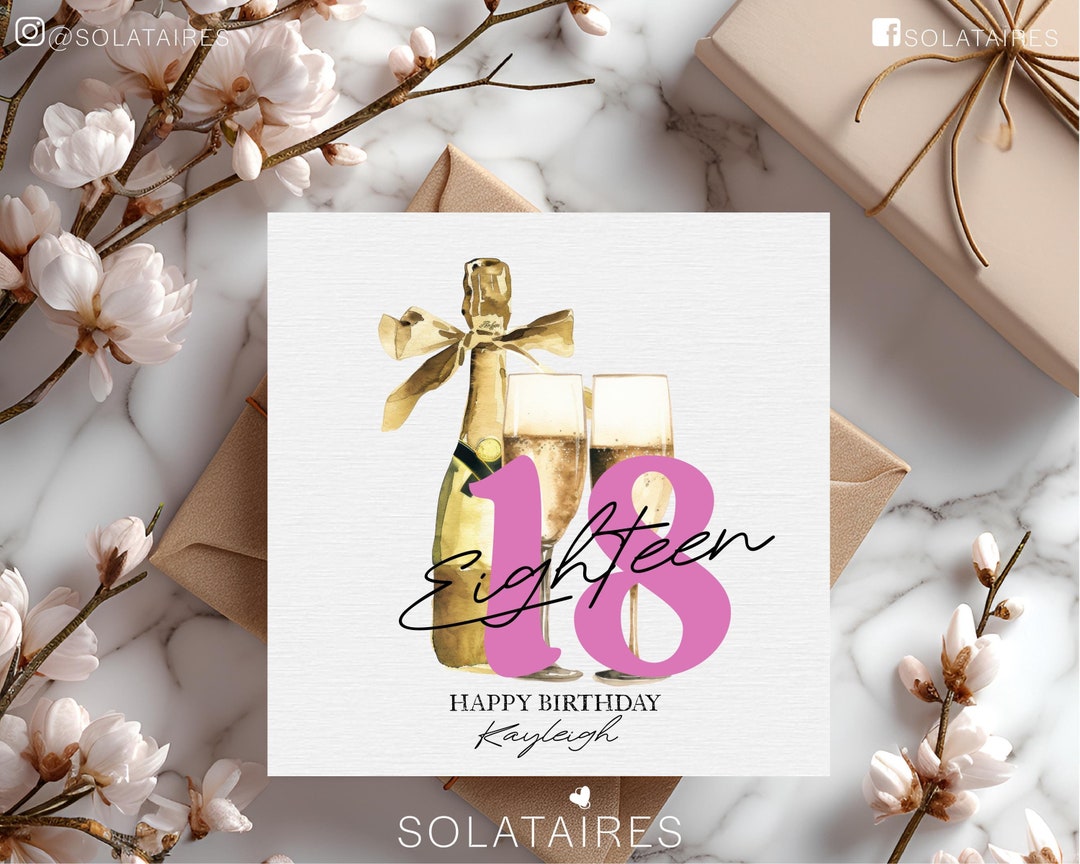 Personalised 18th Pink Birthday Card for Her,happy 18th Birthday Card ...