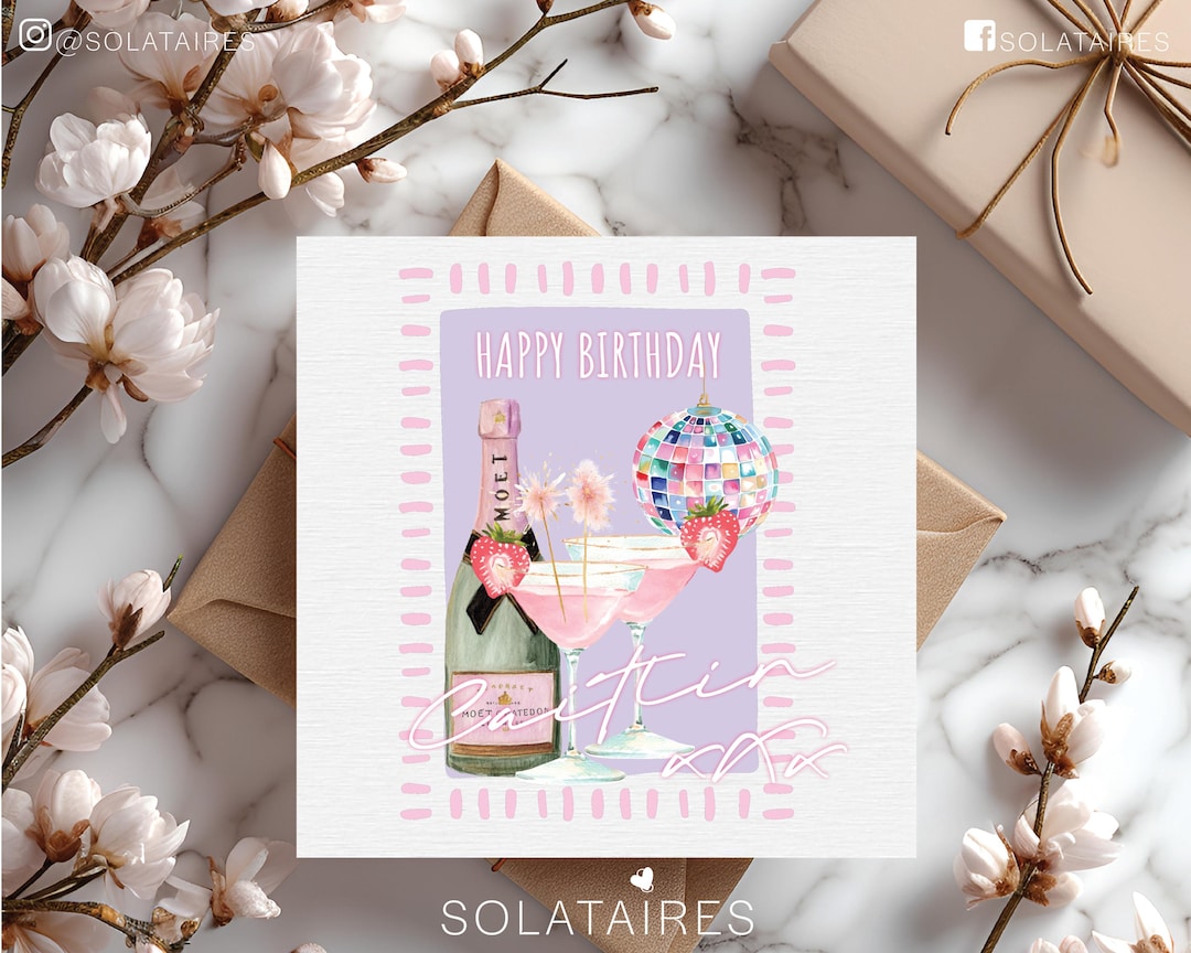 Personalised Pink Prosecco Birthday Card for Her, Disco Ball, Best ...