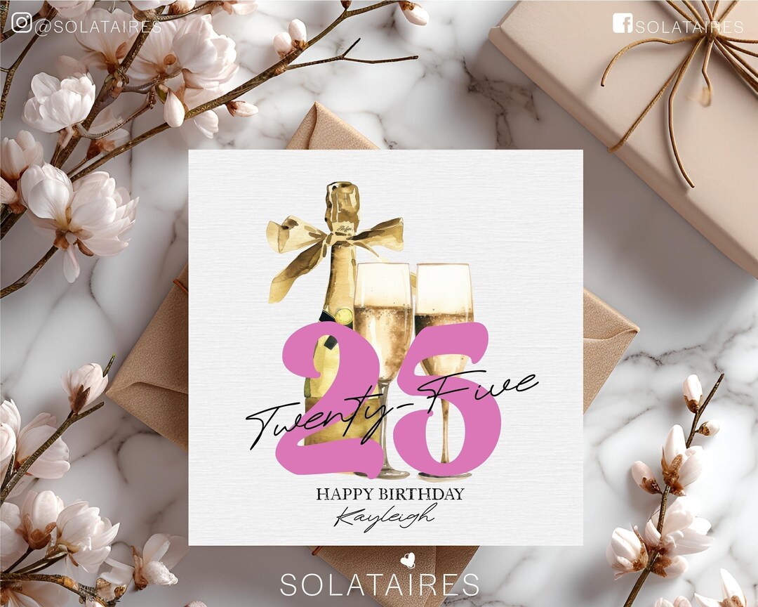 Personalised 25th Pink Birthday Card for Her,happy 25th Birthday Card ...