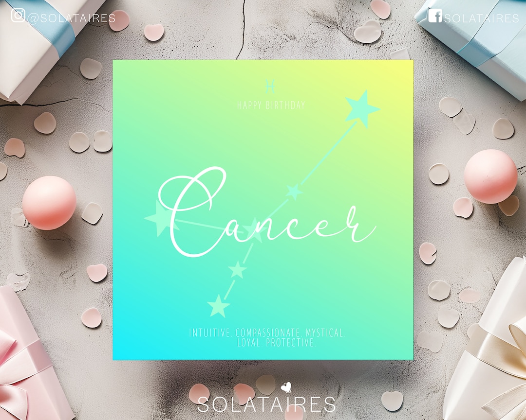 Cancer Zodiac Birthday Card, Celestial Birthday Card, Horoscope Cards ...