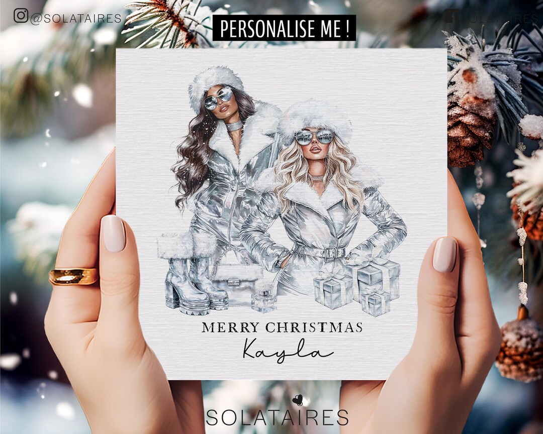 Best Friend Christmas Card, Personalised Fashion Girl Christmas Card ...