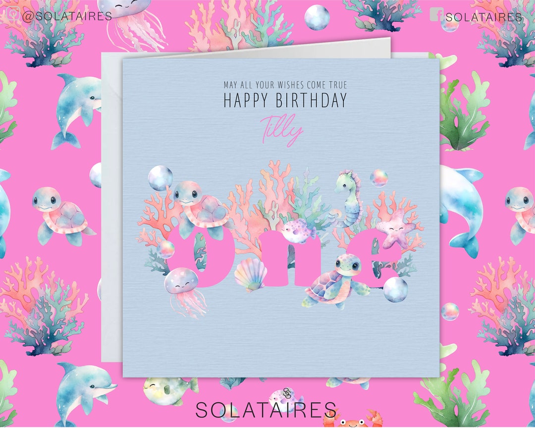 Personalised Birthday Card, Any Age, Kids Sea Creatures Card, Birthday ...