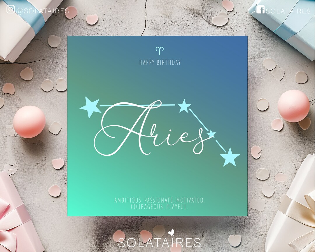 Aries Zodiac Birthday Card, Celestial Birthday Card, Horoscope Cards ...