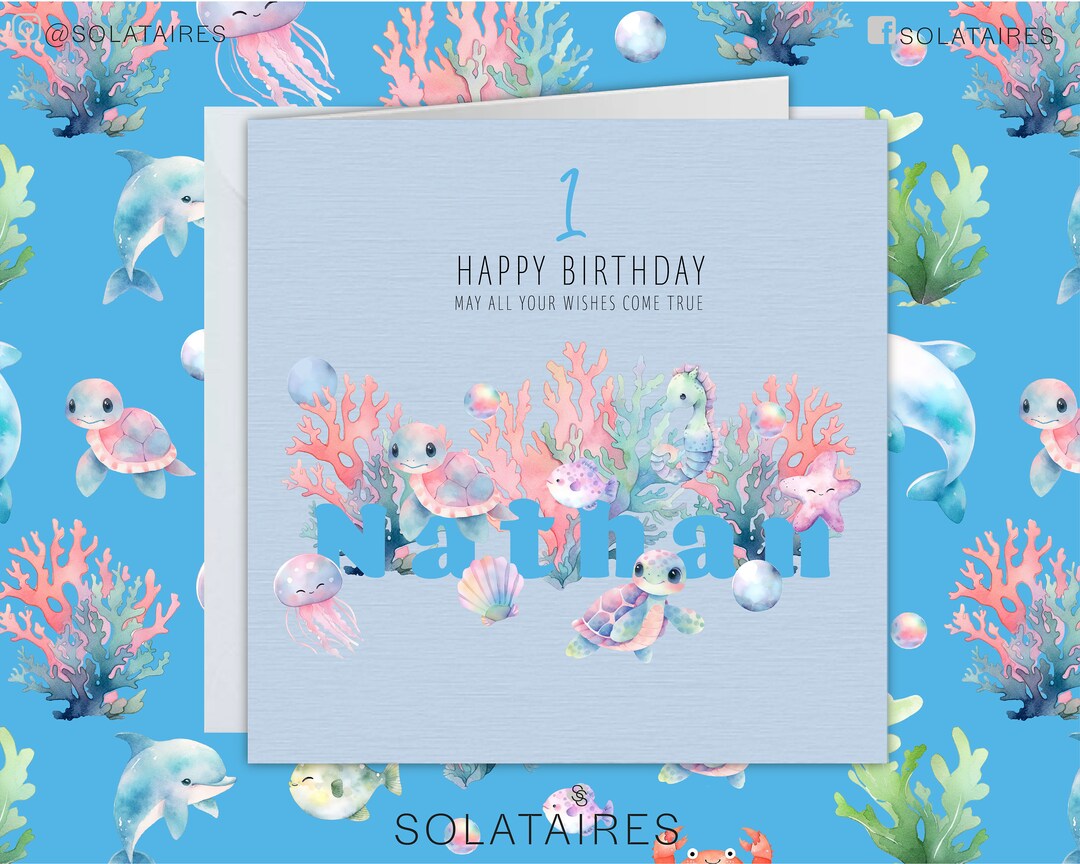 Personalised Birthday Card, Any Age, Kids Sea Creatures Card, Birthday ...