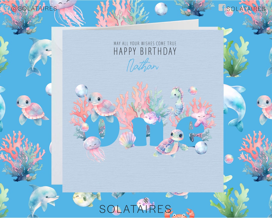 Personalised Birthday Card, Any Age, Kids Sea Creatures Card, Birthday ...
