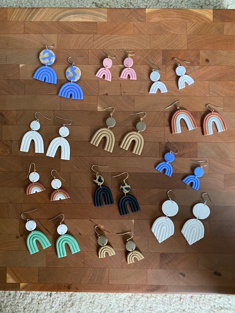 Black and Leopard Arch Clay Earrings, Earthy Minimalist Earrings ...