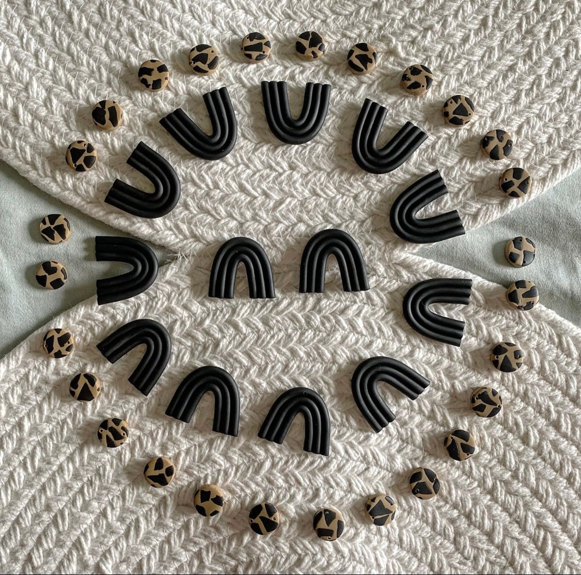 Black and Leopard Arch Clay Earrings, Earthy Minimalist Earrings ...