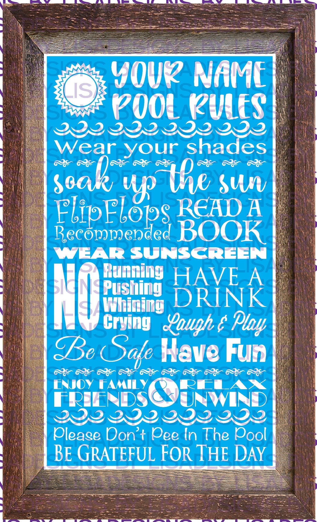 Pool Rules Outdoor Sign, Add Your Name, Instant Digital Download - Etsy