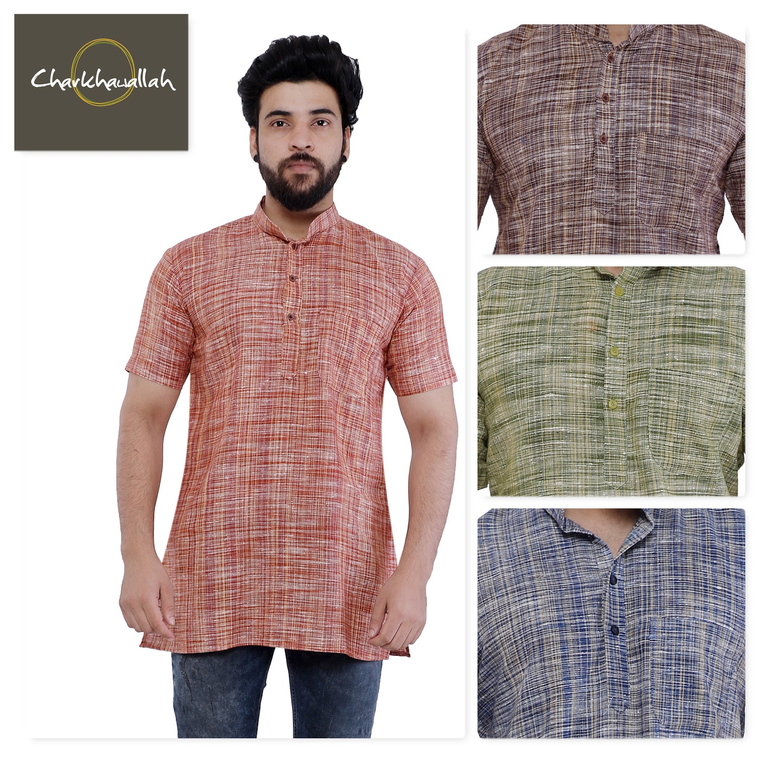 Mens Indian Khadi Short Kurta Etsy