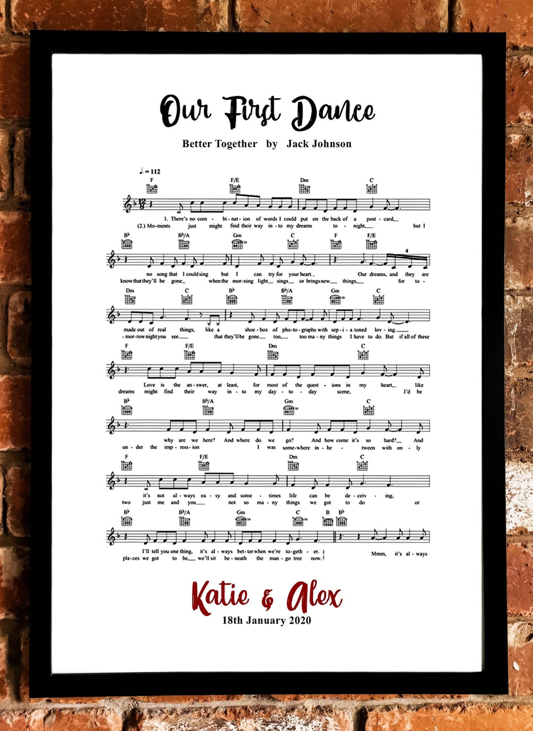 Personalised Song Sheet Print | First Dance | Favourite Song | Sheet ...