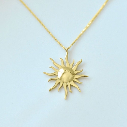 Gold Sun Necklace 14k Solid Gold Sun Pendant Solar Celestial - Etsy