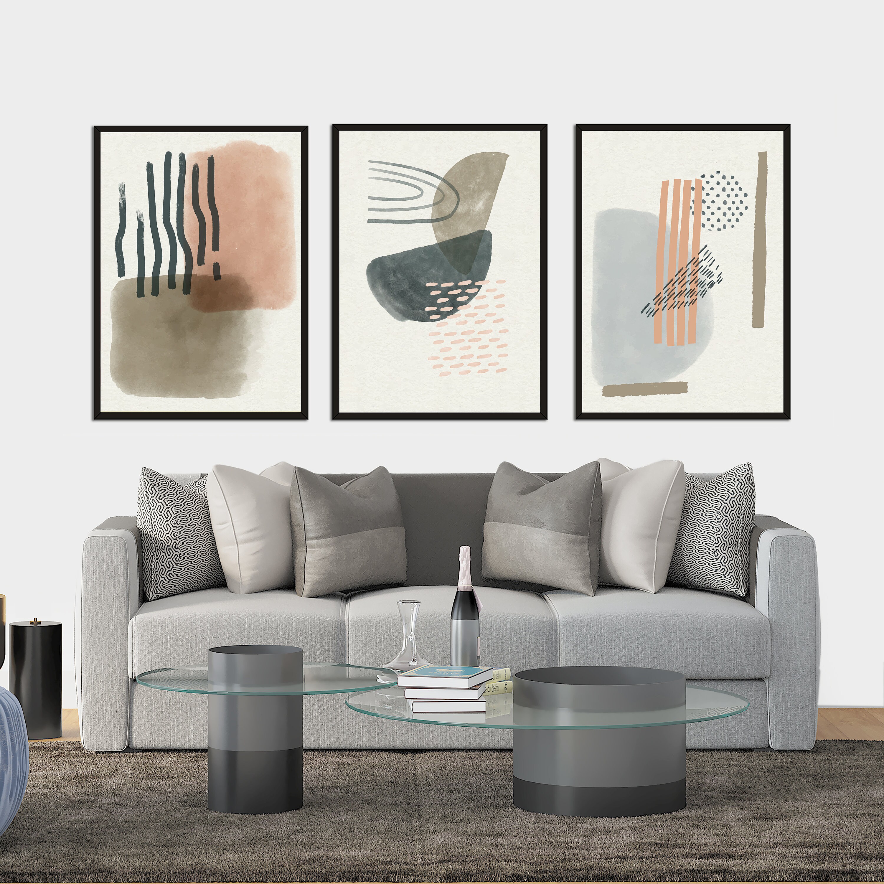 Set of 3 Earth Tones Abstract Prints Neutral Natural Art - Etsy