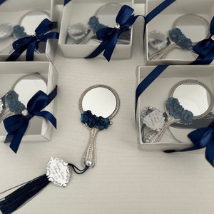Personalized Mirror Favors With Box: Navy Blue Floral, Sweet 16 ...