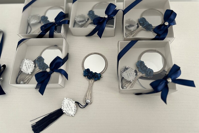 Personalized Mirror Favors With Box: Navy Blue Floral, Sweet 16 ...