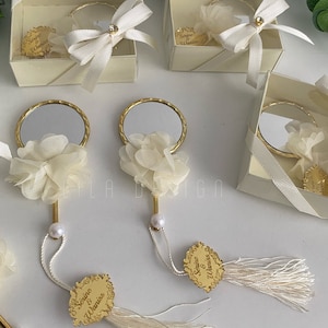 Gold Mirror Favor With Ivory Decoration in Box,metal Mirror Wedding ...
