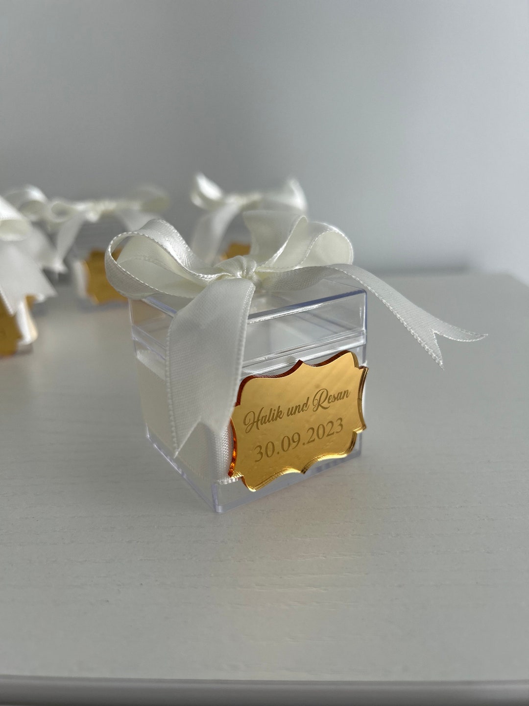 Personalized Acrylic Wedding Favor Box With Ribbon & Mirror - Etsy