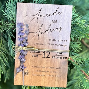 Wood Wedding Invitation Card, Quinceañera Invitation Card, Floral Wood ...