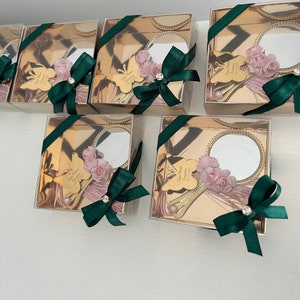 Personalized Mirror Favors With Box: Navy Blue Floral, Sweet 16 ...