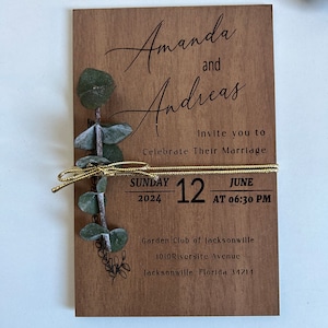 Wood Wedding Invitation Card, Quinceañera Invitation Card, Floral Wood ...