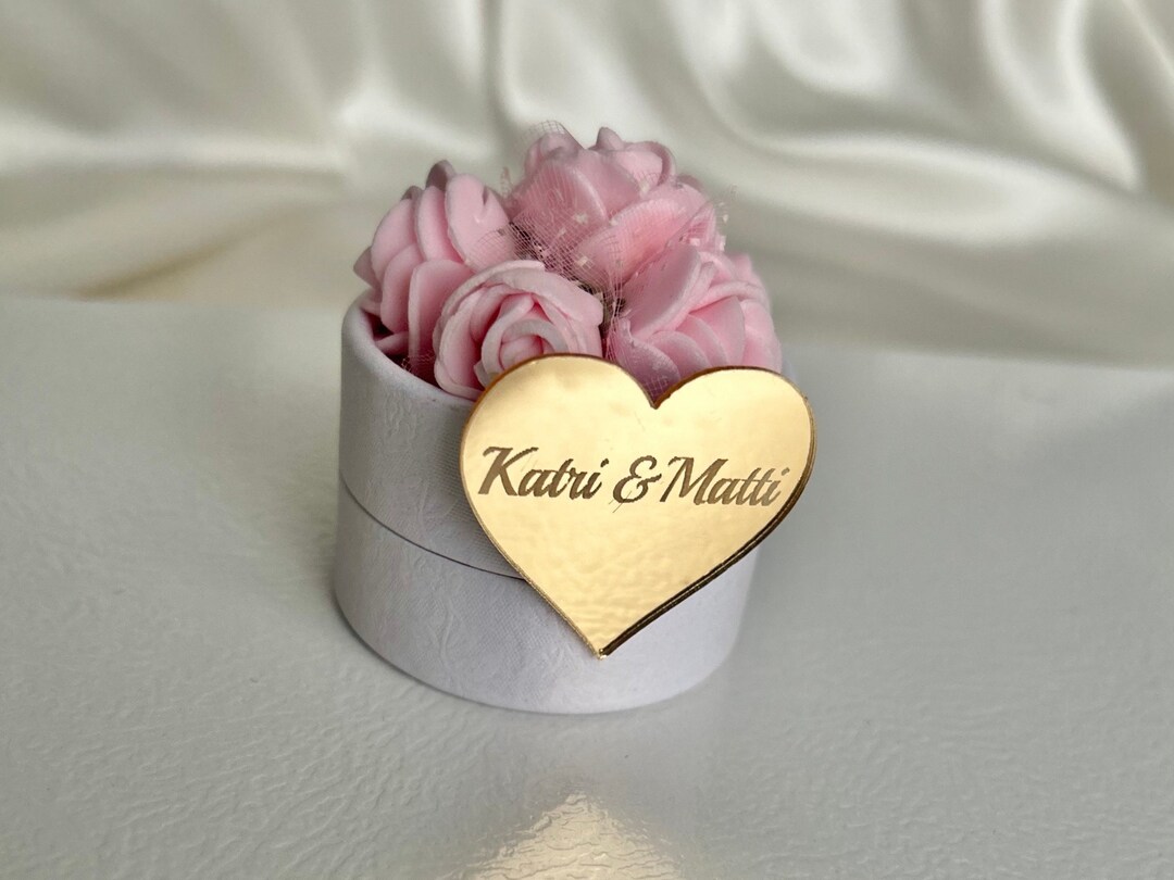 Personalized Wedding Favor Box: Pink Roses, Acrylic Mirror - Etsy