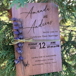 Wood Wedding Invitation Card, Quinceañera Invitation Card, Floral Wood ...