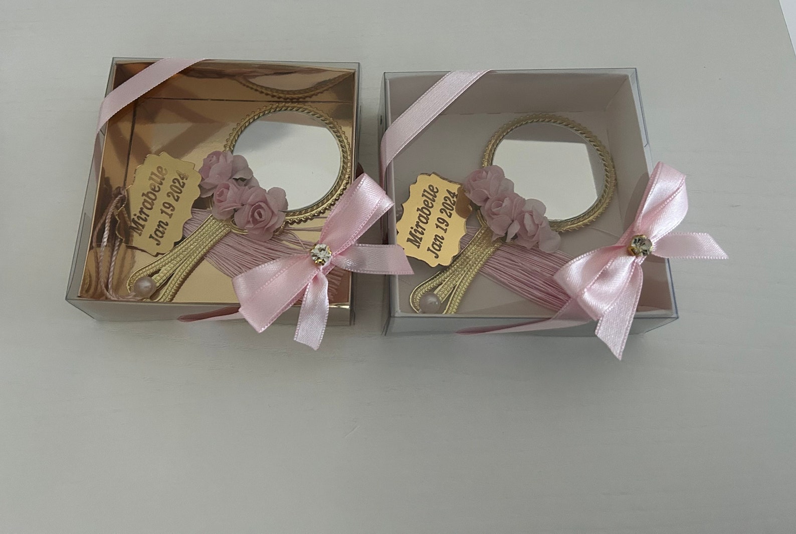 Personalized Mirror Favors With Box: Navy Blue Floral, Sweet 16 ...