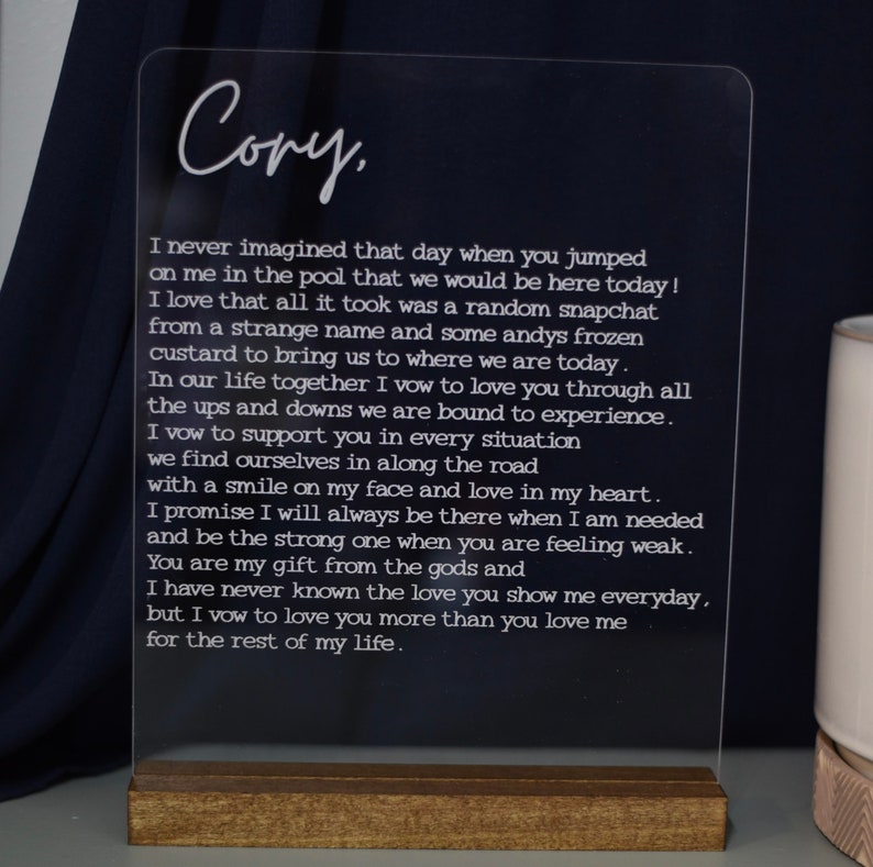 Custom Engraved Wedding Vows Wedding Vows Couple Gifts - Etsy