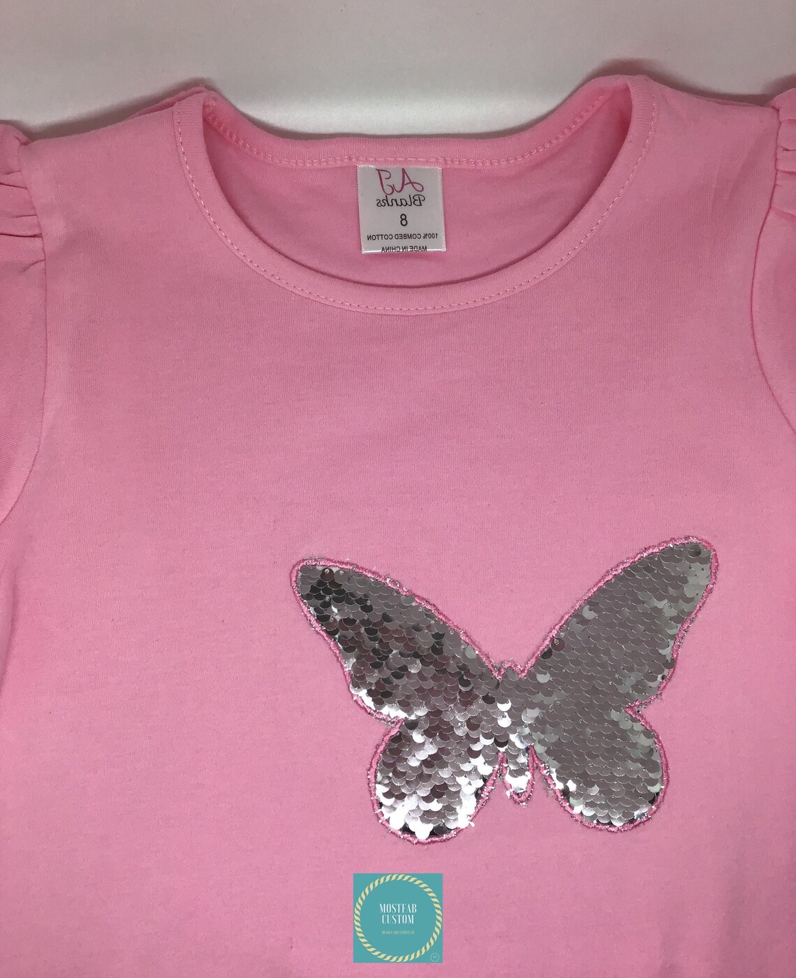 Girls Butterfly Birthday Shirt Silver and White Flipped Sequins ...
