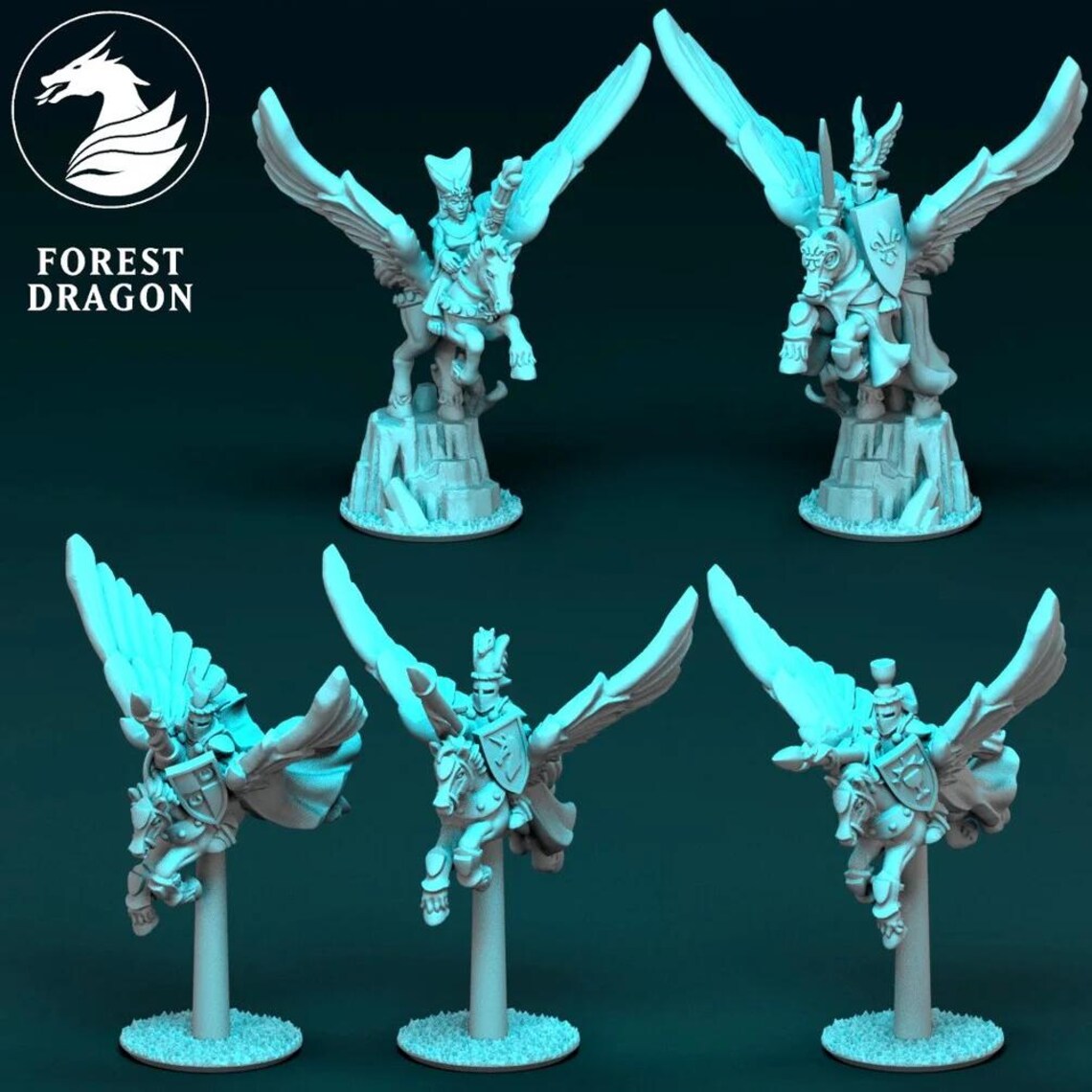Chivalric Army Pegasus Knights and Heroes (10mm - 15mm Warmaster ...