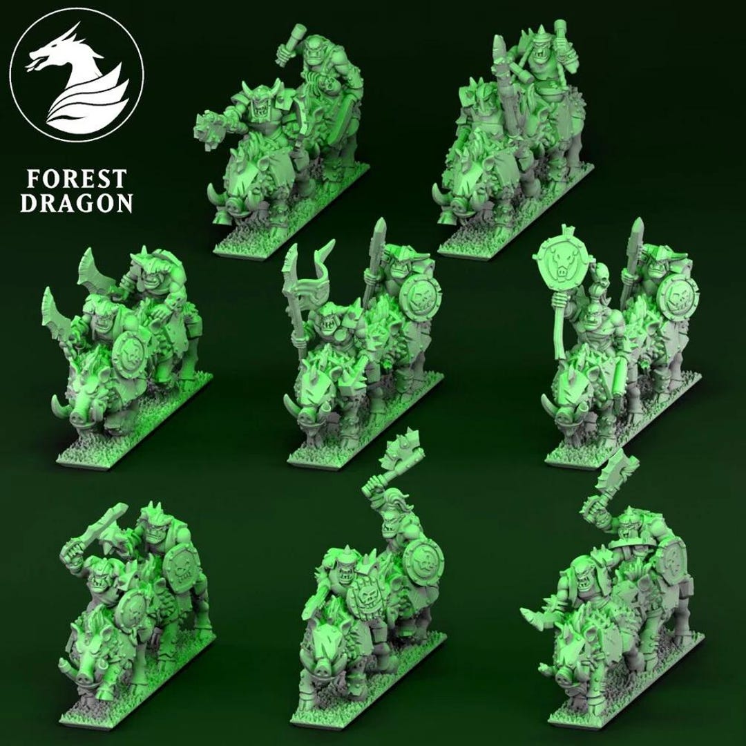 Orcs and Goblins Army Orc Boar Riders (10mm - 15mm Warmaster Revolution ...