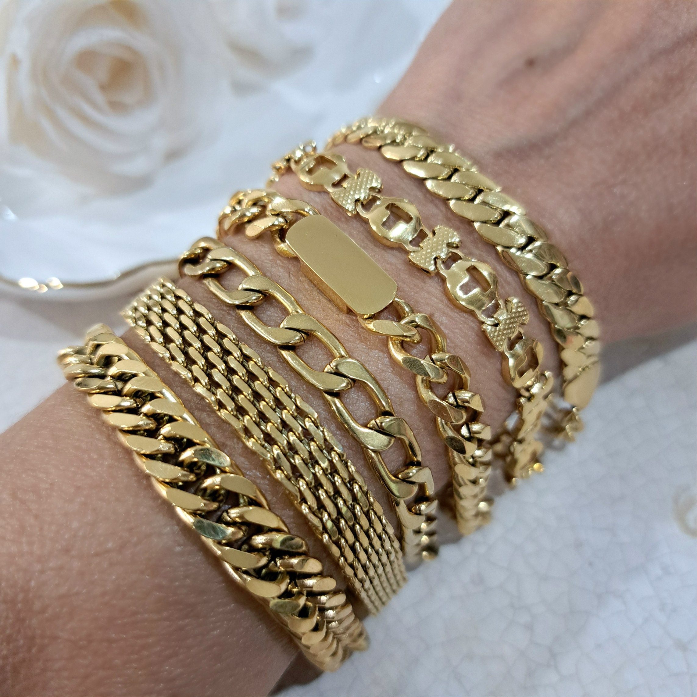 Gros bracelet en or, bracelet imperméable en acier inoxydable, bracelet ...