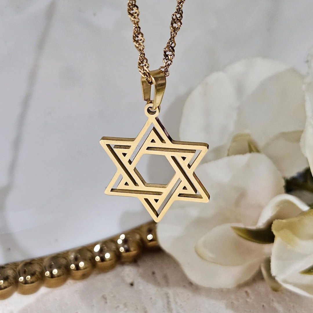 Star of David Gold Necklace, Jewish Star Necklace, Bar Mitzvah Gift ...